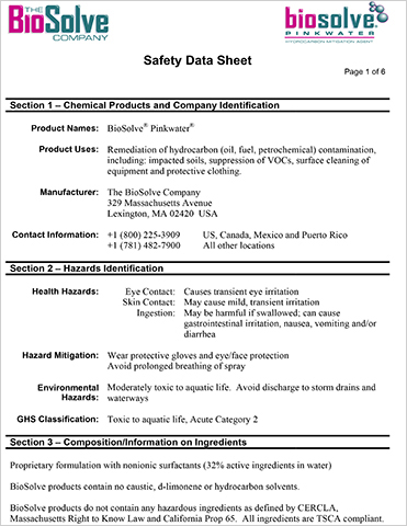 BioSolve SDS | BioSolve Pinkwater SDS